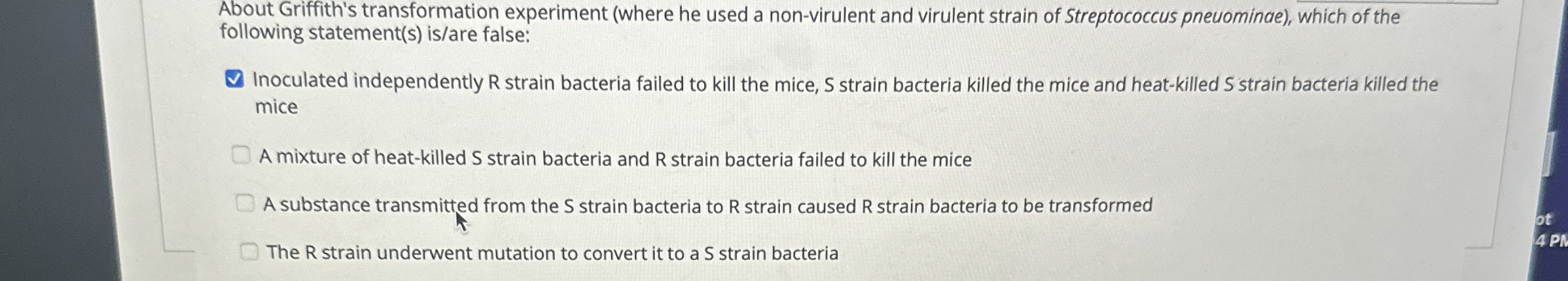 Solved About Griffith's transformation experiment (where he | Chegg.com