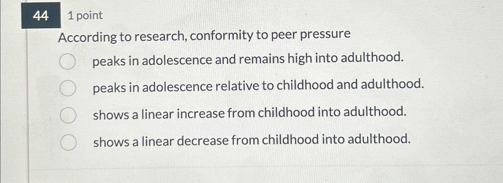 Solved 441 ﻿pointAccording to research, conformity to peer | Chegg.com