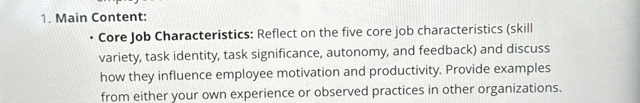 Solved Main Content:Core Job Characteristics: Reflect on the | Chegg.com