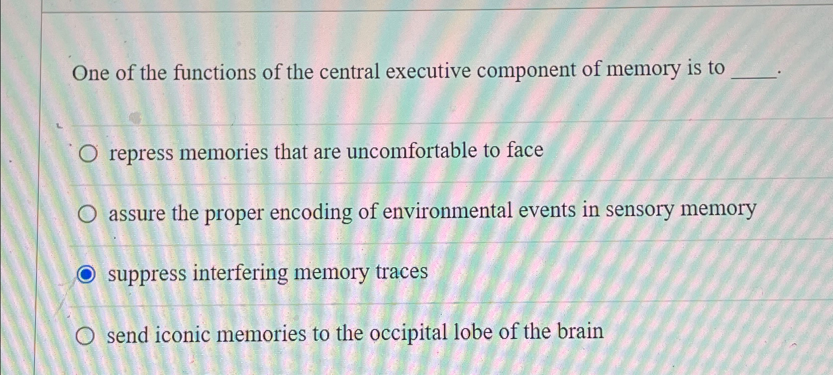 Solved One of the functions of the central executive | Chegg.com