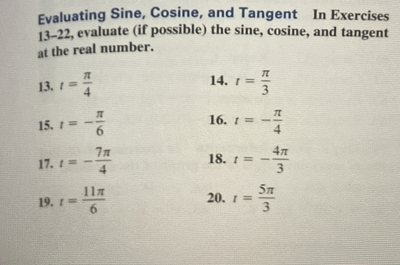 Evaluating Sine, Cosine, and Tangent In Exercises | Chegg.com