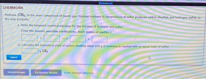 Solved Methane (CH4) is the main component of marsh gas. | Chegg.com