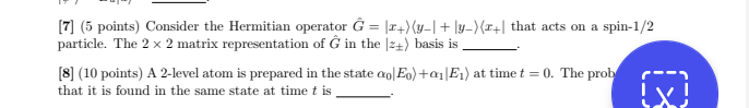 Solved |||[7] (5 ﻿points) ﻿Consider the Hermitian operator | Chegg.com