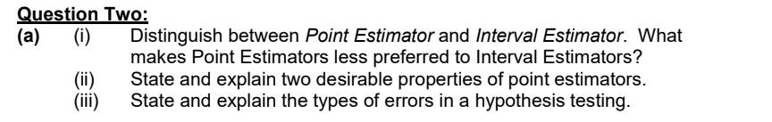 Solved Question Two: (a) (i) Distinguish between Point | Chegg.com