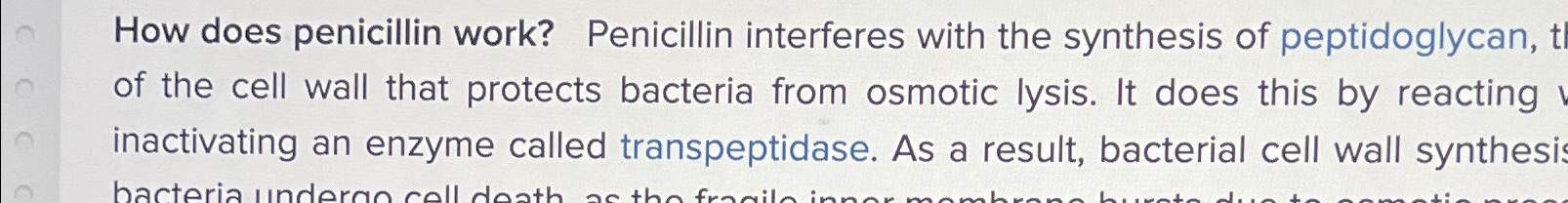 Solved How does penicillin work? Penicillin interferes with | Chegg.com