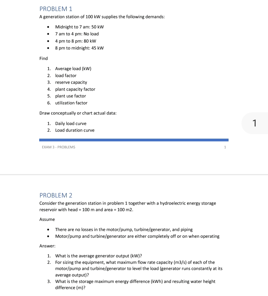 Solved PROBLEM 1 ﻿A generation station of 100 ﻿kW supplies | Chegg.com