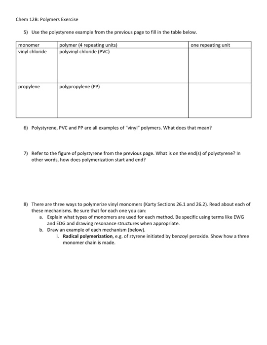 Solved: Chem 12B: Synthetic Polymers Preparation For Oral ... | Chegg.com