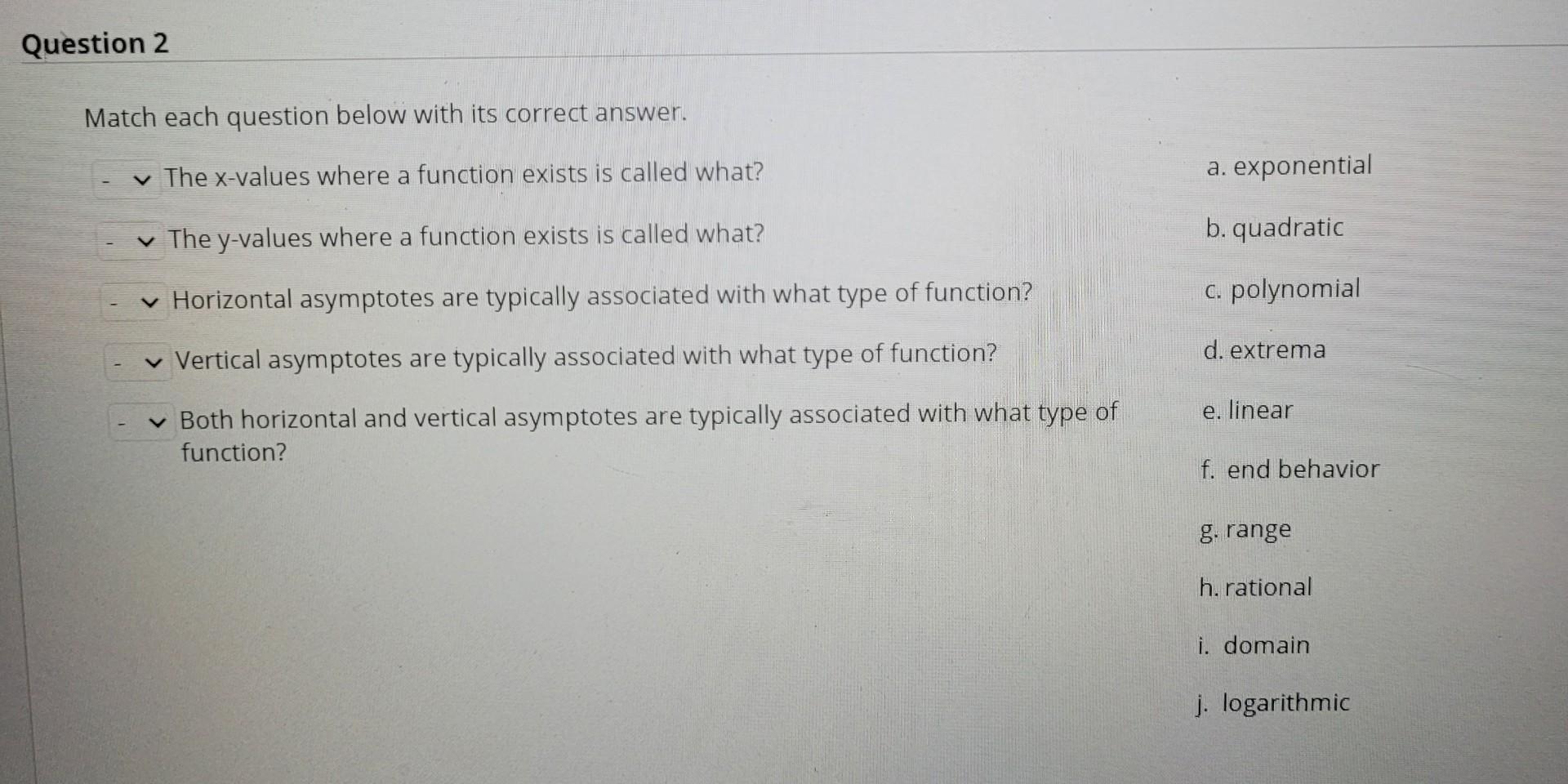 Solved Question 2 Match each question below with its correct | Chegg.com