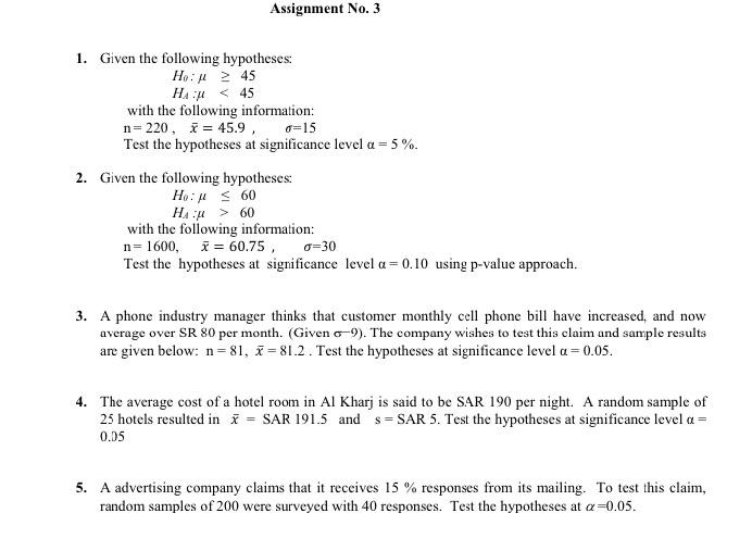 Solved Assignment No. 3 1. Given the following hypotheses: | Chegg.com