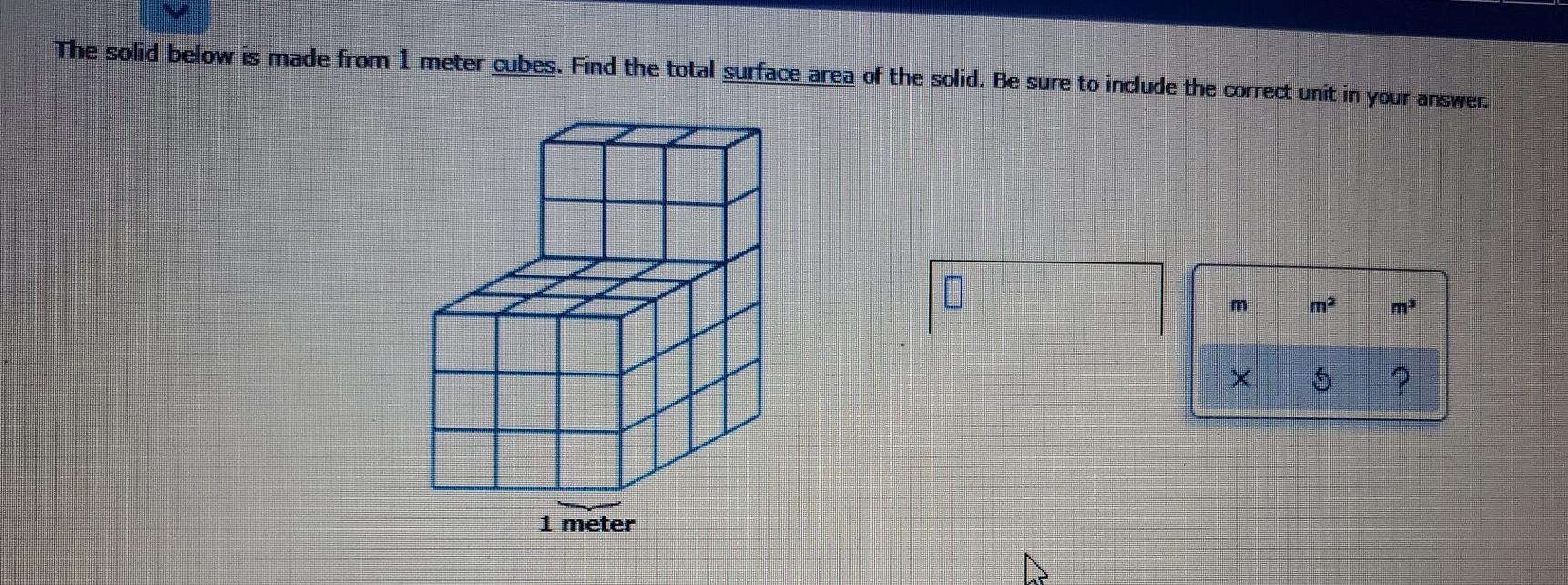 Solved The solid below is made from 1 meter cubes. Find the | Chegg.com