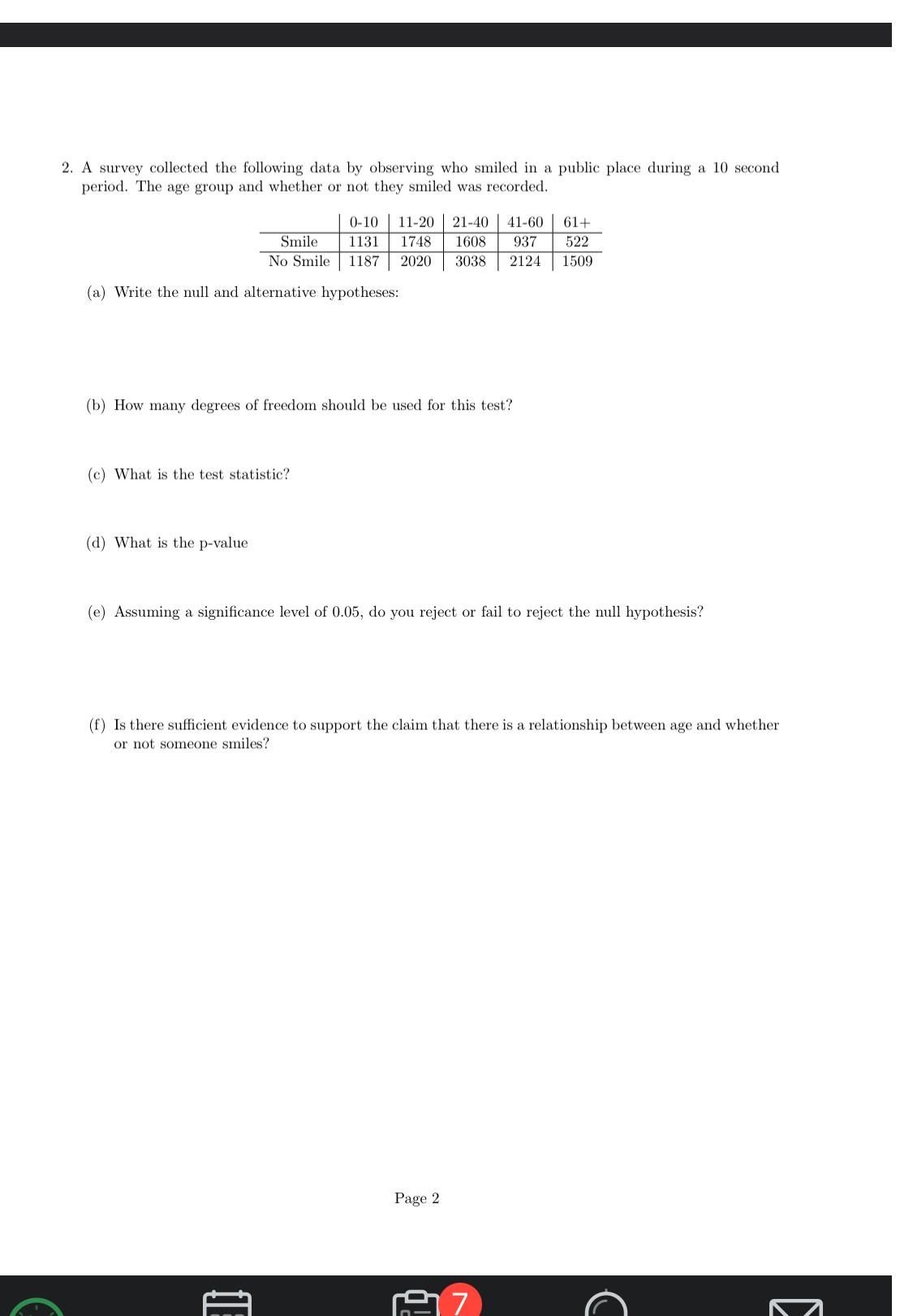 Solved A survey collected the following data by observing | Chegg.com