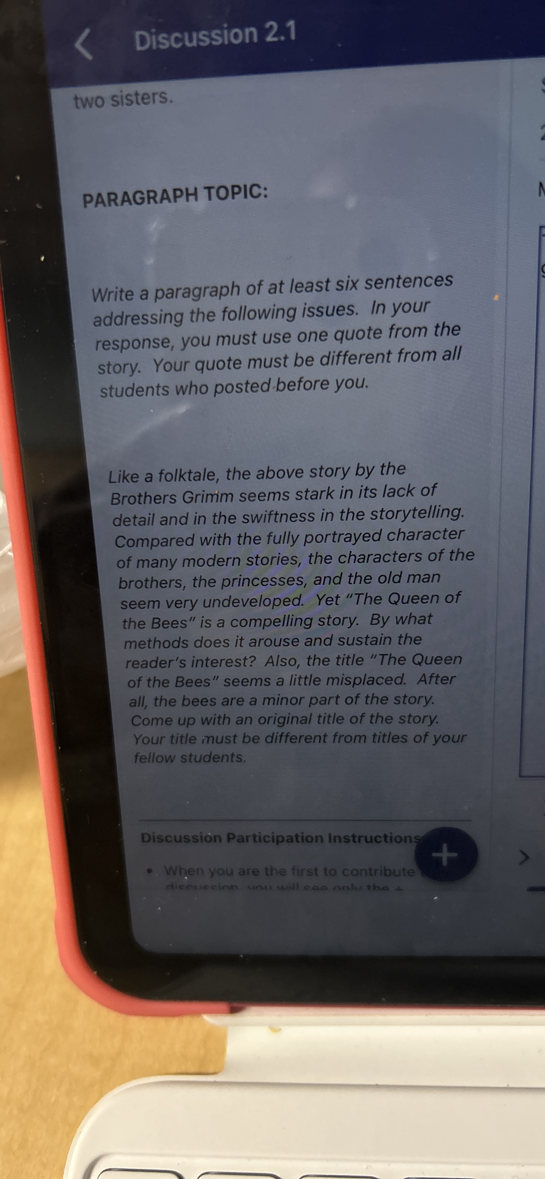 Discussion 2.1two sisters.PARAGRAPH TOPIC:Write a | Chegg.com