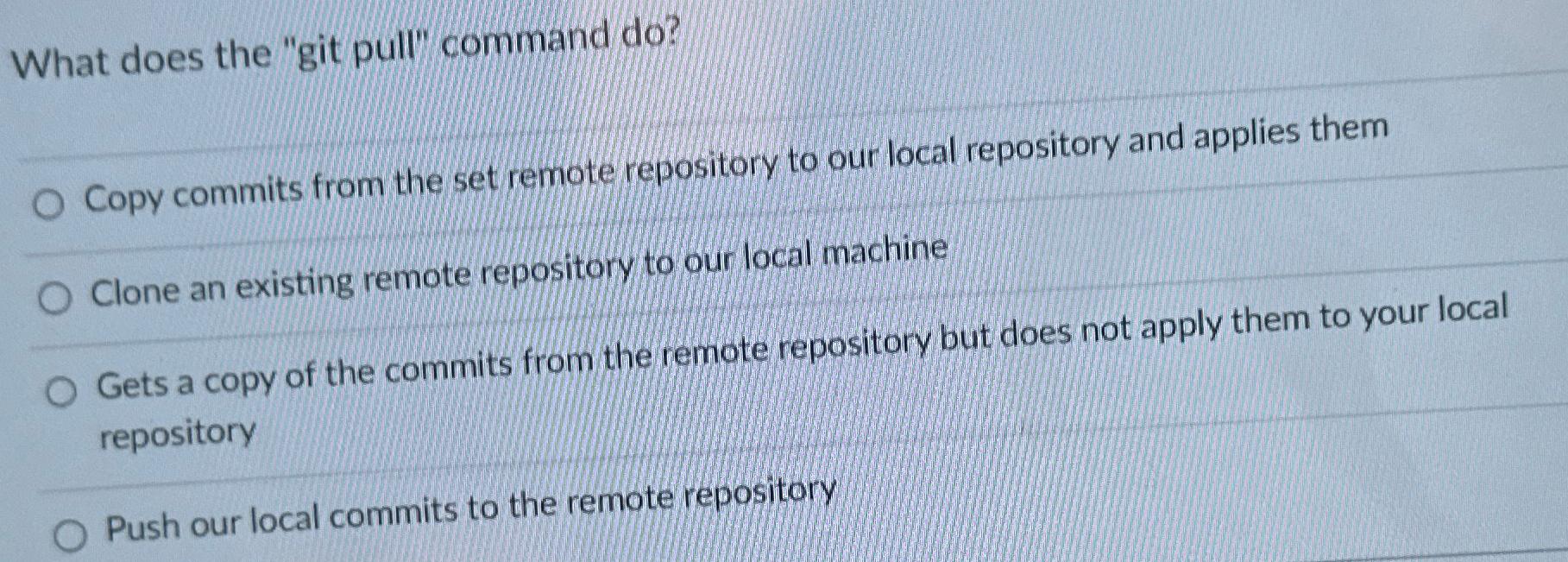 Solved What does the "git pull" command do?Copy commits from | Chegg.com