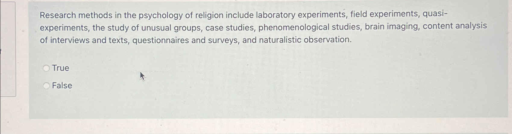 Solved Research methods in the psychology of religion | Chegg.com