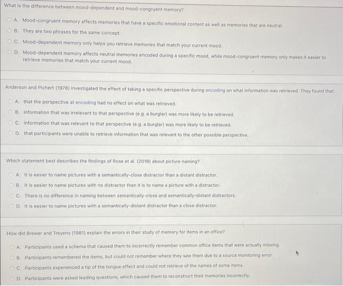 Solved What is the difference between mood-dependent and | Chegg.com