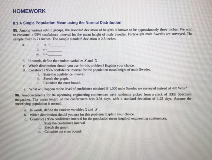 Solved HOMEWORK 8.1 A Single Population Mean using the | Chegg.com