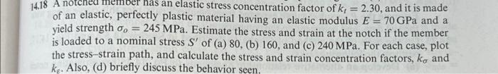 Solved 14.18 A notched factor of kt=2.30, and it is made of | Chegg.com