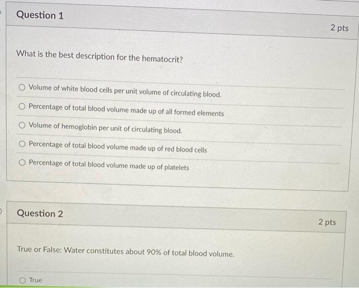 Solved What is the best description for the hematocrit? | Chegg.com