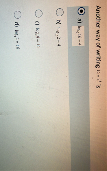 Solved Another way of writing 16=24 | Chegg.com