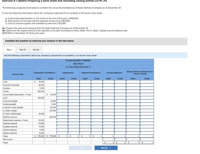 Solved Exercise 4-7 (Static) Preparing a work sheet and | Chegg.com