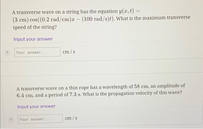 Solved 1) What is the maximum transverse speed of the | Chegg.com