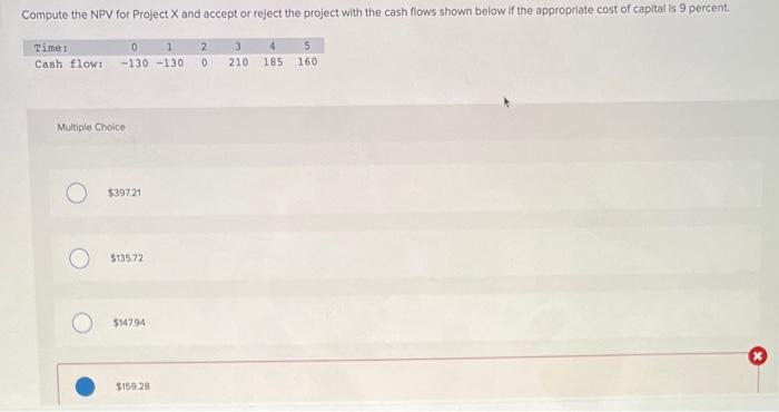 Solved Compute the NPV for Project X and accept or reject | Chegg.com
