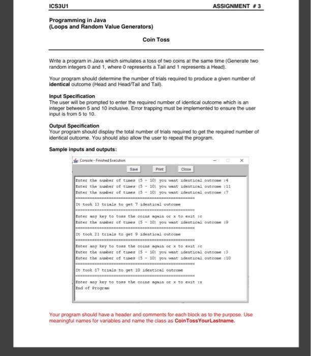 Solved ASSIGNMENT #3 ICS3U1 Programming in Java (Loops and | Chegg.com