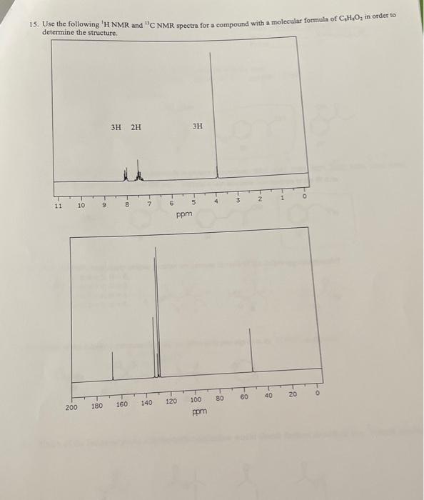 Solved 15. Use the following 1H NMR and 13C NMR spectra for | Chegg.com