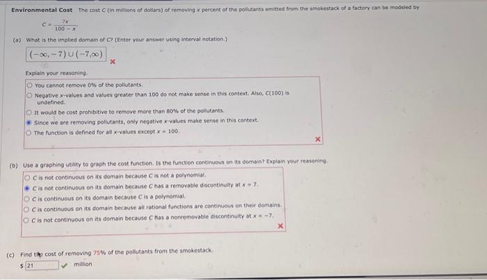C=100−x7x (a) What is the implied domain of C (Later | Chegg.com