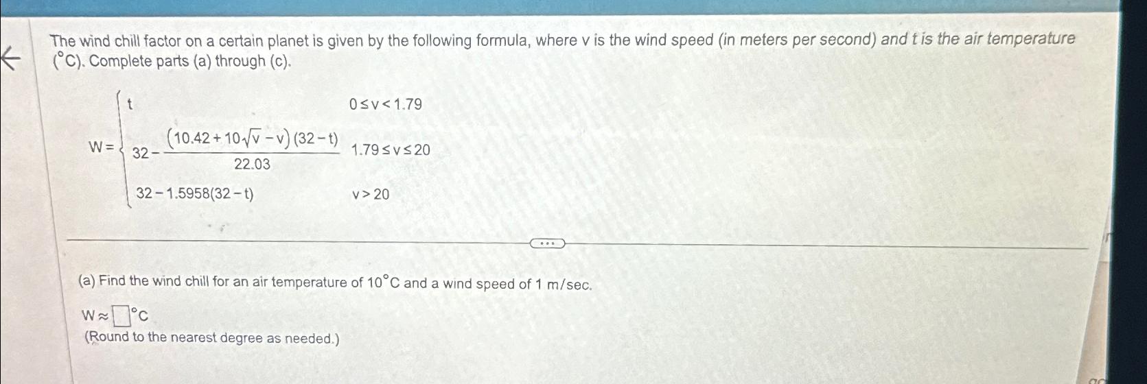 Solved The Wind Chill Factor On A Certain Planet Is Given By 5694