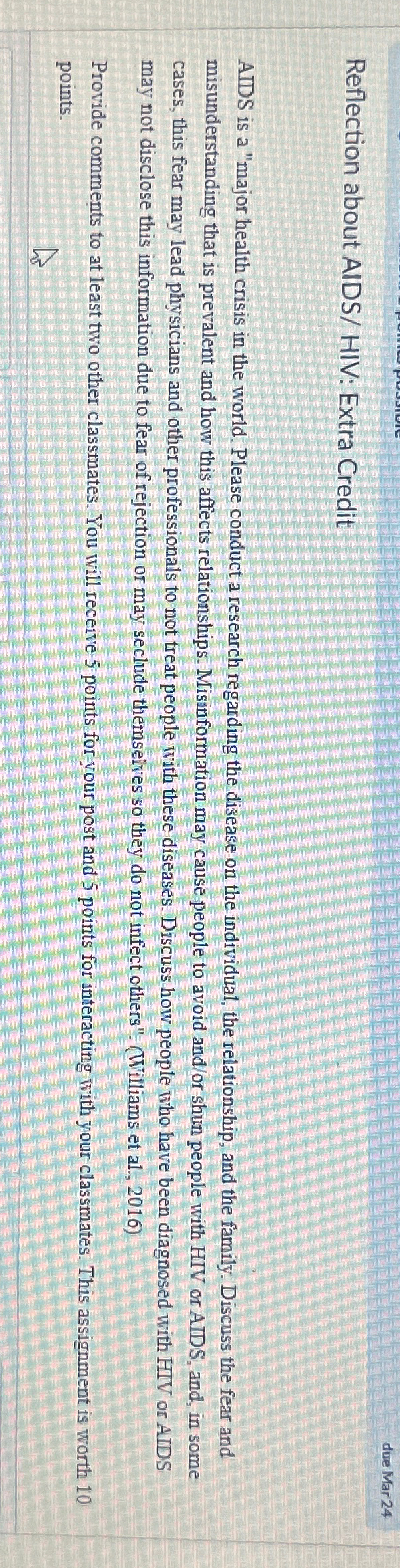 Solved due Mar 24Reflection about AIDS/ ﻿HIV: Extra | Chegg.com
