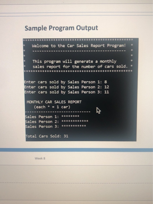 Solved Lab 8 Arrays And Loops Oh My Car Sales Report