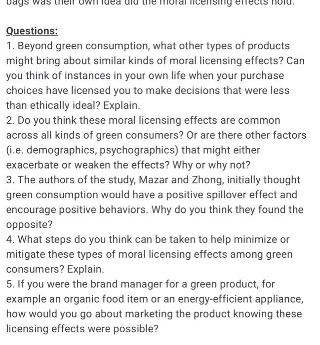 Solved Questions: 1. Beyond green consumption, what other | Chegg.com