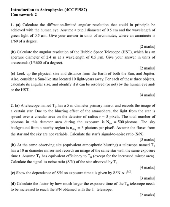 Solved: Introduction To Astrophysics (4CCP1987) Coursework... | Chegg.com