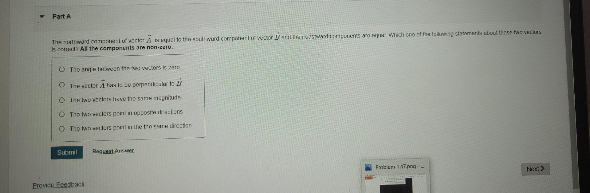 Solved Part A The northward component of vector A is equal | Chegg.com