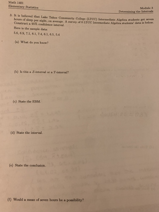 Solved Math 1401 Elementary Statistics Module 3 Determining | Chegg.com