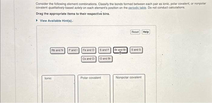 Solved Consider the following element combinations. Classify | Chegg.com