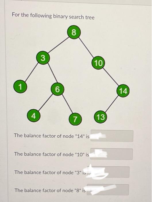 Solved For the following binary search tree 8 1 4 3 6 7 The | Chegg.com