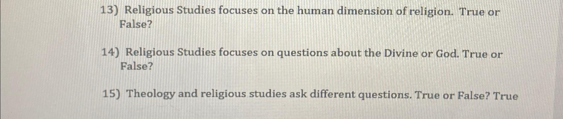 Solved Religious Studies focuses on the human dimension of | Chegg.com