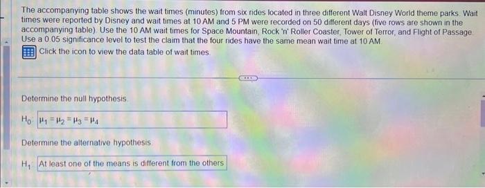 Solved The accompanying table shows the wait times (minutes) | Chegg.com