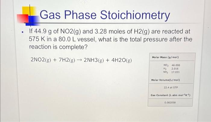 Solved Gas Phase Stoichiometry • If 44.9 g of NO2(g) and | Chegg.com