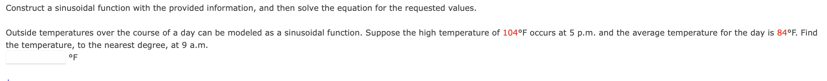 Solved Construct a sinusoidal function with the provided | Chegg.com