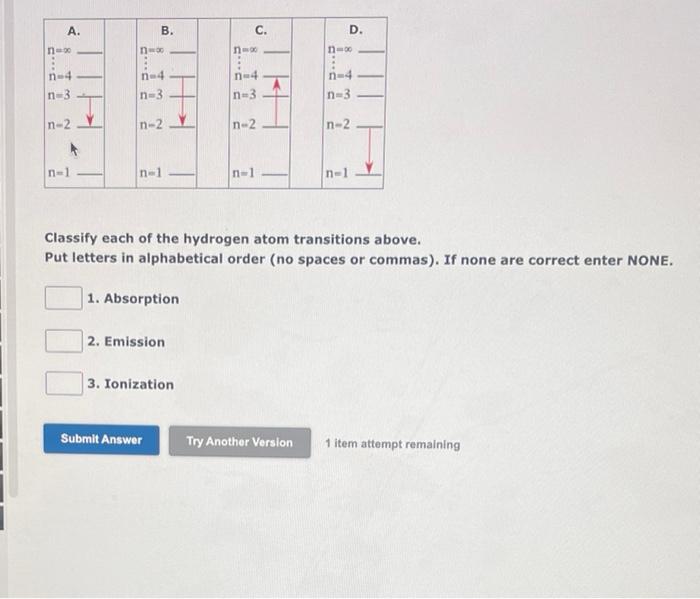 Solved Classify each of the hydrogen atom transitions above. | Chegg.com