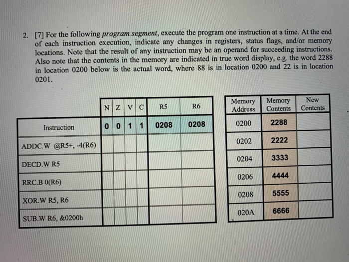 Solved 2. [7] For the following program segment, execute the | Chegg.com