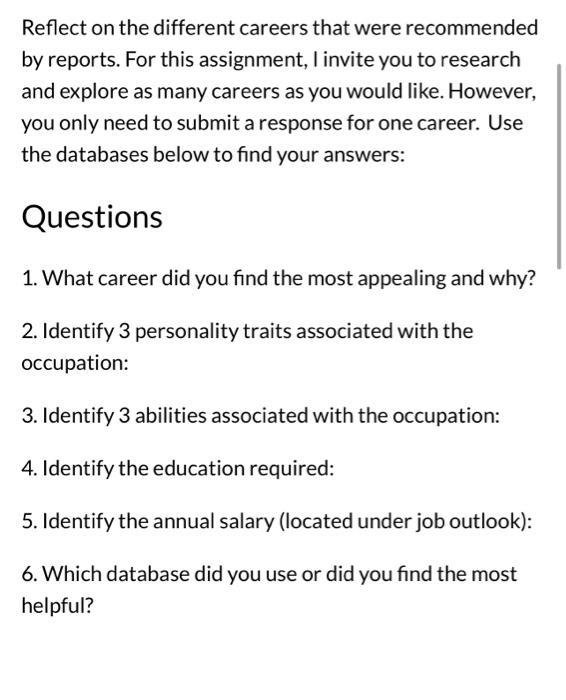 Solved Reflect on the different careers that were | Chegg.com