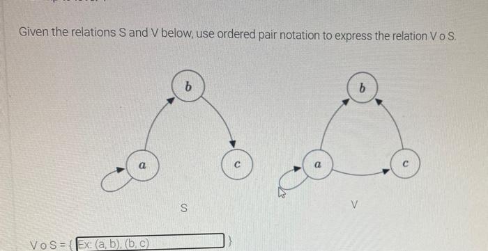 Solved Given the relations S and V below, use ordered pair | Chegg.com Solved Given the relations S and V below, use ordered pair | Chegg.com