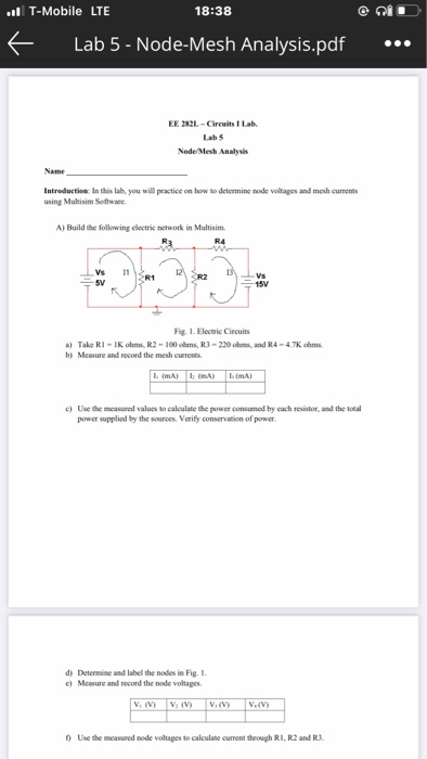 Solved 1 T-Mobile LTE 18:38 Lab 5 - Node-Mesh Analysis.pdf | Chegg.com