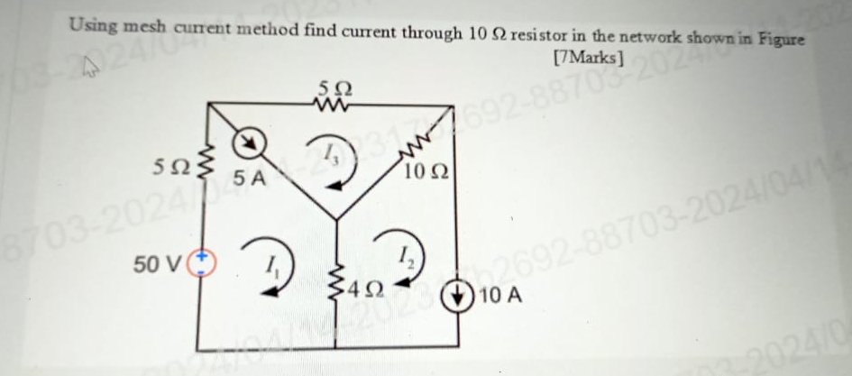 Solved Using mesh current method find current through 10Ω | Chegg.com