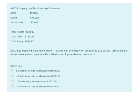 Solved ALCO Company has the following information Sales | Chegg.com