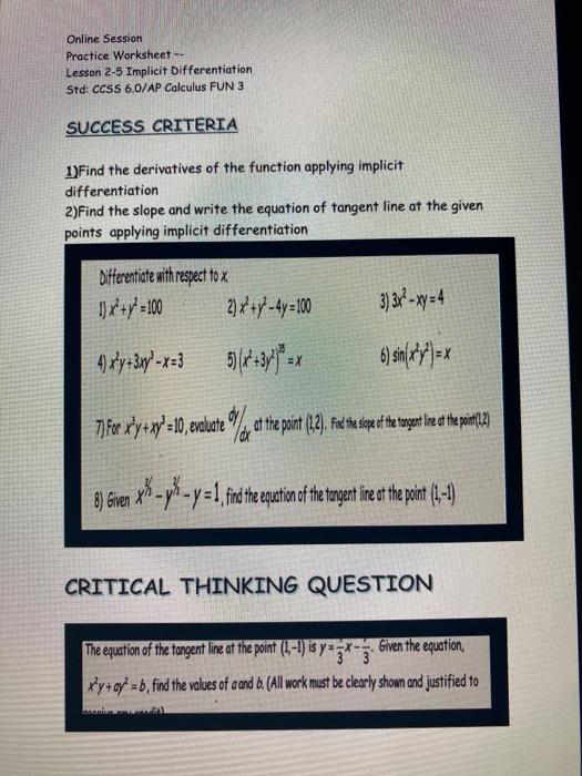 Solved Online Session Practice Worksheet -- Lesson 2-5 | Chegg.com